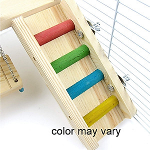 Wooden Platform Ladder Stand Swing Climbing Biting Toy for Mouse Chinchilla Rat Gerbil and Dwarf Hamster Climbing Toy (M)