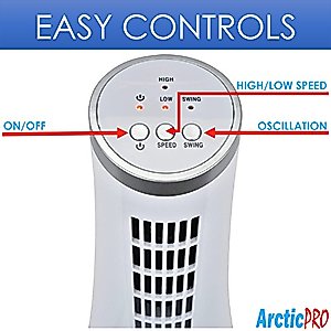 MINI DESK OSCILLATING TOWER FAN By Arctic-Pro – Slim and Compact Size, 2-Speed, Ultra-Quiet Operation, Convenient Carrying Handle, 75 Degrees of Oscillation For Powerful Circulation, 12 Inches, White