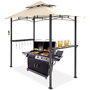 MEWAY 8x5 Grill Gazebo 2-Tiered Outdoor BBQ Canopy Tent, Beige