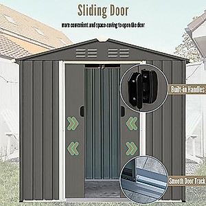 IJIALIFE 6 x 4 FT Outdoor Storage Shed,Galvanized Metal Garden Tool Shed,Sheds & Outdoor Storage Clearance with Sliding Door and Vant,Metal Shed for Patio and Backyard,Olive Gray