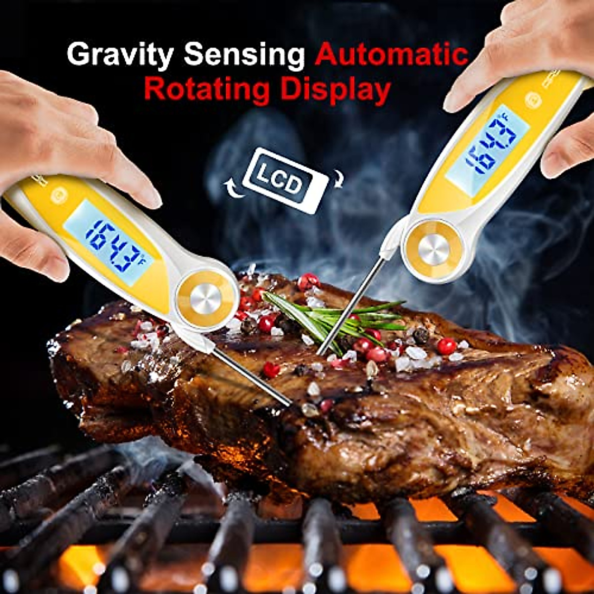 AIRSAND Instant Read Meat Thermometer for Grill and Cooking, Best Waterproof Ultra Fast Thermometer with Backlight, Digital Food Probe for Kitchen, Outdoor Grilling and Candy, Liquids,Beef