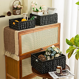 Homepeaz Set of 3 Wicker Storage Baskets, Decorative Baskets With Built-in Handles, Multipurpose Nesting Countertop Baskets for Shelves, Pantry, Kitchen Organizers, Bathroom, Toilet, Closet (Black)