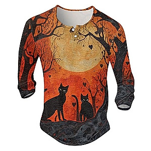 Muscularfit Target Online Shopping Halloween Costumes for Men 2023 Long Sleeve Casual Loose Pullover Waffle Button Up Shirts Crewneck Sweatshirts Clothes for Men Outfits Orange L