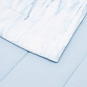 Amazon Basics Ultra-Soft Microfiber Bed-In-A-Bag 8 Piece Comforter Bedding Set, Queen, Blue Watercolor, Striped