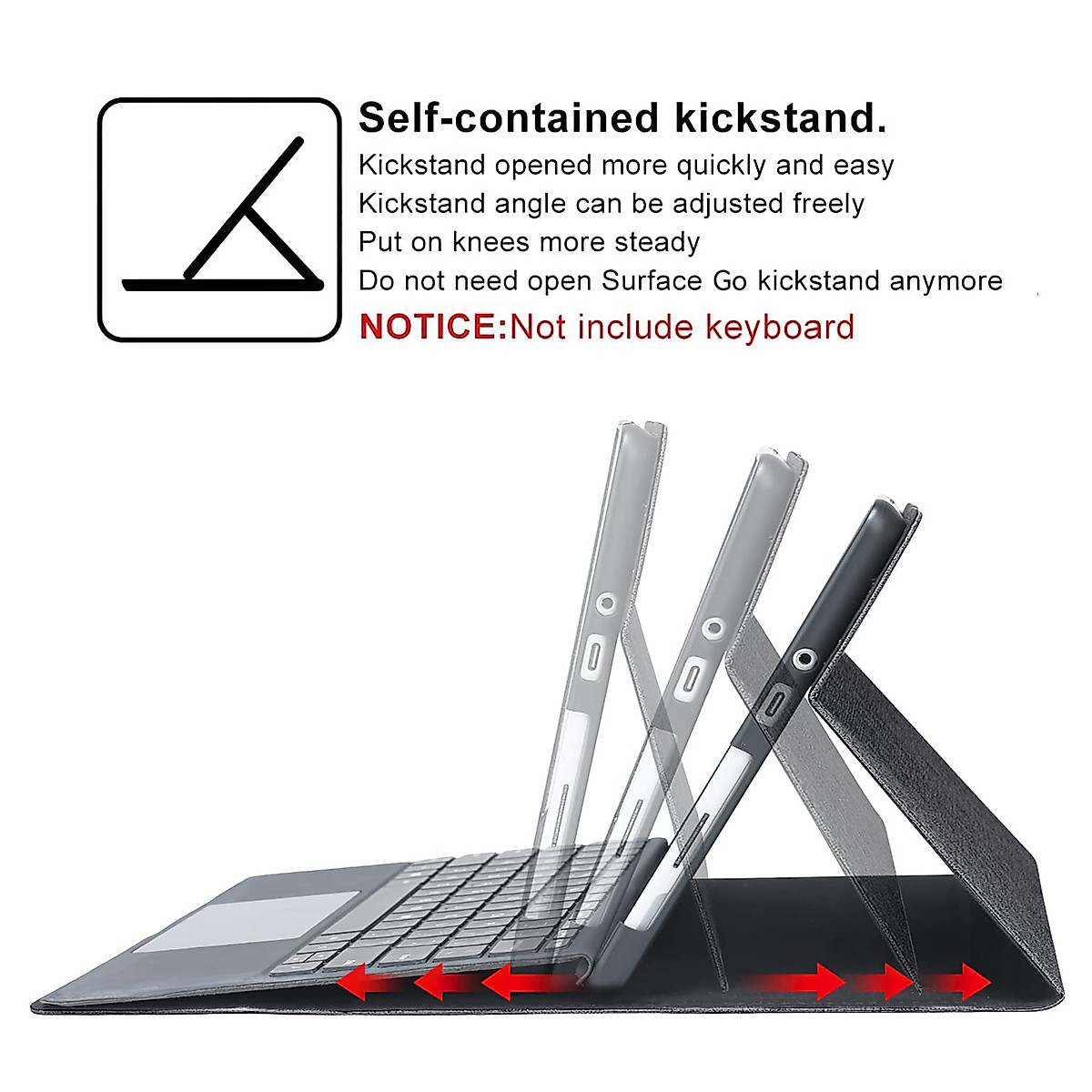 Omnpak Protective Case for Surface Go 4 2023/Go 3 2021/Go 2 2020/Go 2018 with Stylus Holder, Multiple Angle Slim Lightweight Cover, Compatible with Type Cover Keyboard（Keyboard Not Included）