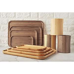 Bamboo Serving Platter Tray Cheese Charcuterie Decorative Bathroom Kitchen Dish Eco-Friendly Wood (2 Mediums 14 x 9.5, Natural Bamboo)