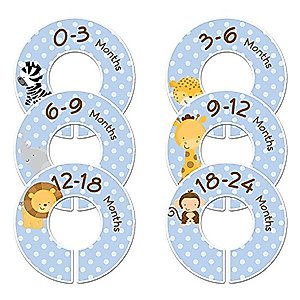 6 Baby Boy Nursery C86 Clothing Size Closet Divider Safari Animals (Blue, 1.25" Rod)