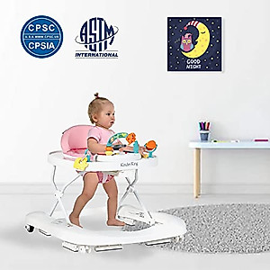 Kinder King Activity Baby Walker 3 in 1 Folding Learning Walker Boys Girls Seated or Push Behind Infant Activity Center w/Adjustable Height & Speed Music & Lights Toys Steering Wheel Pink 1.0 Count