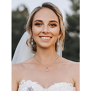 SWEETV Teardrop Wedding Jewelry Sets for Women Brides Bridesmaids, Crystal Bridal Necklace Drop Earrings Set,Prom Costume Bridal Wedding Jewelry, Silver