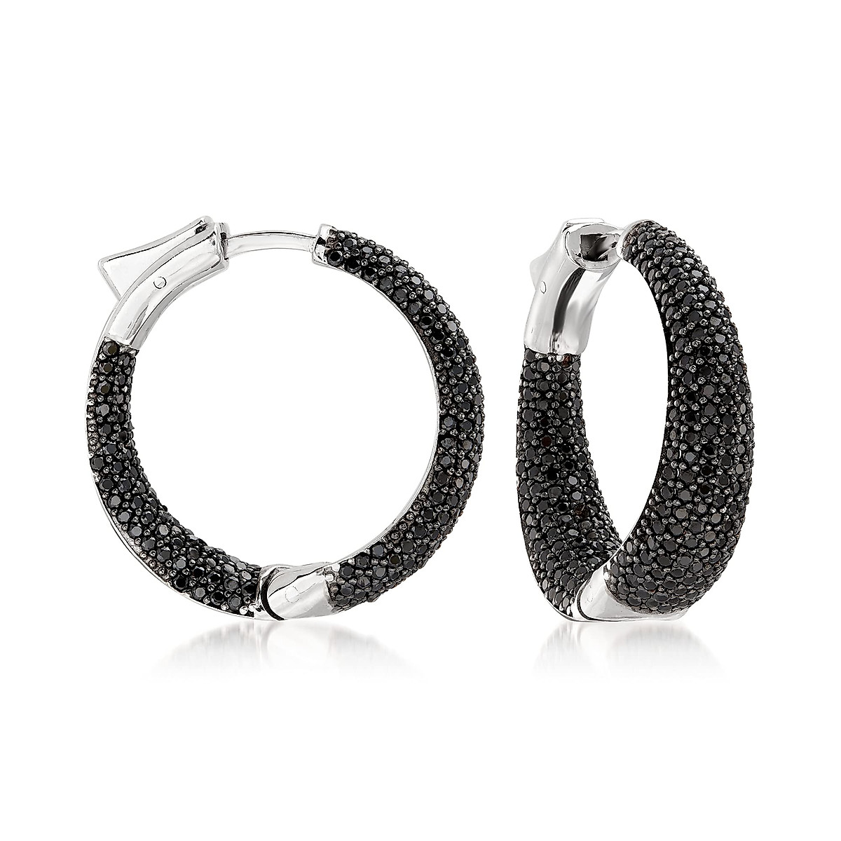 Ross-Simons 0.50 ct. t.w. Black Spinel Inside-Outside Hoop Earrings in Sterling Silver