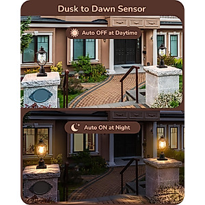 EDISHINE Dusk to Dawn Outdoor Post Light, Pole Light Fixture with Pier Mount Base, Waterproof Exterior Lamp Post Lantern Head with Water Ripple Glass for Driveway Yard Fence Garden Patio, Bronze