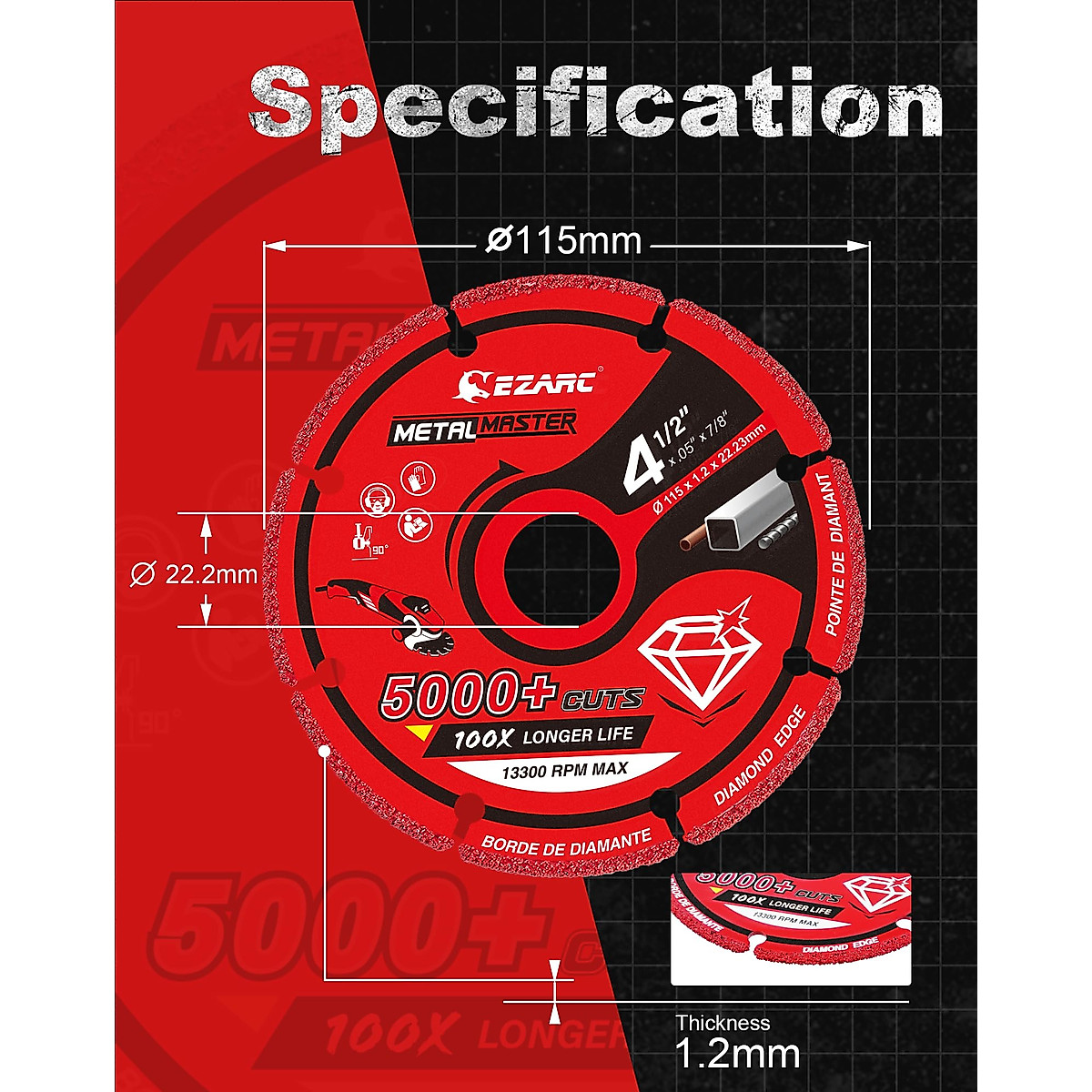 EZARC 4 1/2 Cut Off Wheels, Carbide Cutting Wheel, Angle Grinder Cutting Disc on Wood & Nails, Plaster, Plastics, 1Pack
