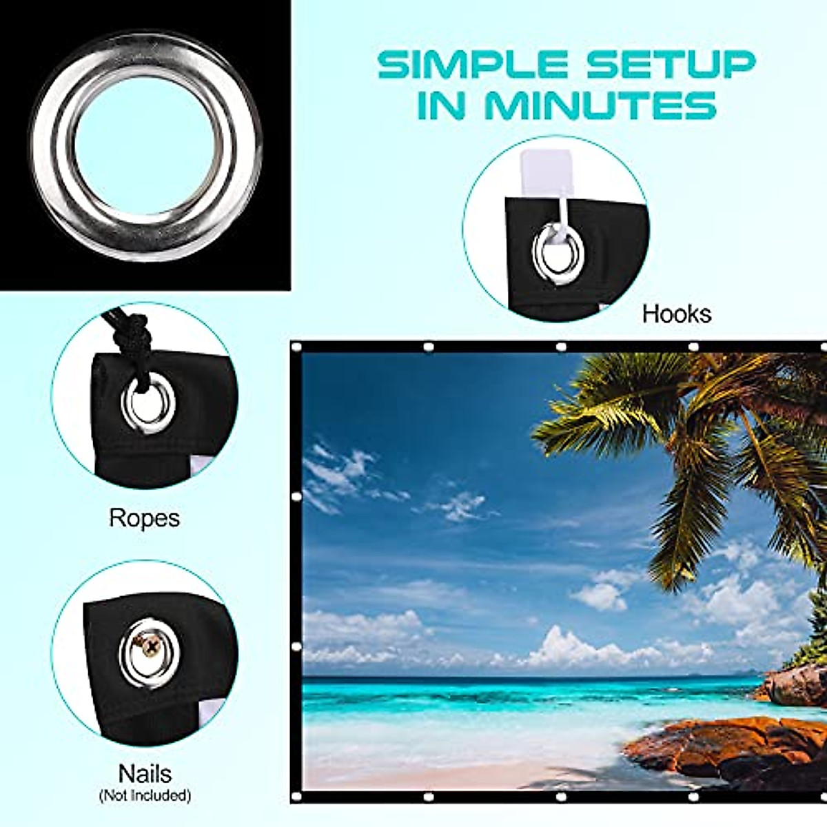 Projection Screen 120 inch, Washable Projector Screen 16:9 Foldable Anti-Crease Portable Projector Movies Screen for Home Theater Outdoor Indoor Support Double Sided Projection