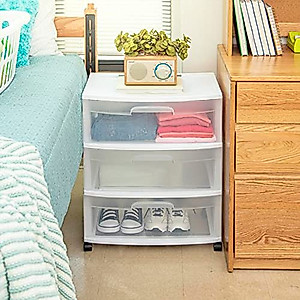 Sterilite 29308001 Home 3 Drawer Wide Storage Cart Portable Clear Container with Adjustable Casters for Home Organization and Storage, (2 Pack)