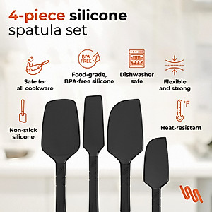 M KITCHEN Silicone Spatula Set - Heat Resistant & BPA Free - 4 Piece Nonstick Rubber Spatulas, Spoonula, Jar Scraper for Cooking, Baking, Mixing, Frosting - Dishwasher Safe Kitchen Utensils