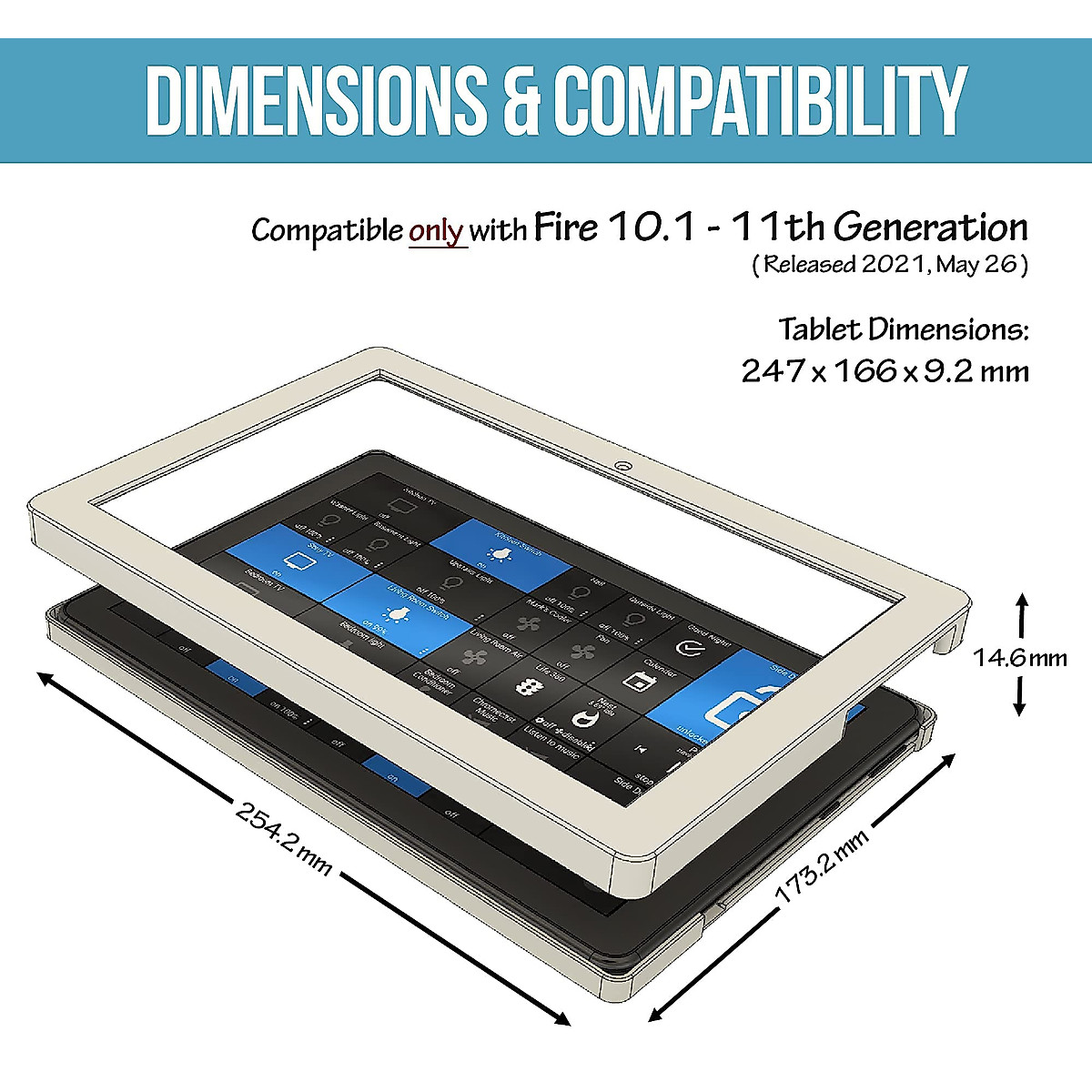 Smart Home Mount Tablet Wall Mount Kit with Integrated Power Cable - Fits Fire 10 - Black