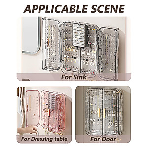 YFUIF Jewelry Boxes & Organizers Display Cabinet, Bedroom Wall Storage Decor Aesthetic, Acrylic Hanging Mounted Holder Earring Ring Necklace Preppy Teen Girl Birthday Gifts 11x8in (Ash Gold)