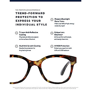 Peepers by PeeperSpecs Women's Grandview Soft Square Blue Light Blocking Reading Glasses, Black, 50 + 1.5