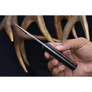 Knives Ranch Fixed Blade EDC Knife with Horizontal Carry Sheath – Small Hunting Knife – Damascus Skinning Knife – Cowboy Knife with Leather Sheath Stabilized Rosewood Handle (4402-IRW)