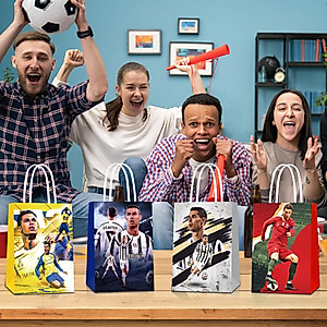 Mukity 24 Pcs Soccer Party Gift Bags - Soccer Party Supplies Candy Bags, Tote Bags, Gift Bags for Kids - Paper Favor Packs for Adults Birthday Party Decor - 12 Patterns