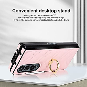 Case for Samsung Galaxy Z FOLD 3 5G,Luxury PU Leather + Hard PC Ultra Thin Slim Durable Protective Shockproof Phone Cover with Ring for Samsung Galaxy Z FOLD 3 5G(Pink)