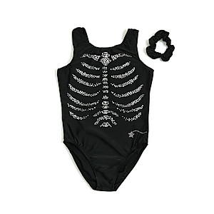 Destira Gymnastics Leotard for Girls, Crystal Ribcage Black Skeleton Halloween Costume, Child Medium (8)