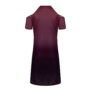 WYTong Women's Dresses Gradient Strapless Cold Shoulder V-Neck Mini Dress Casual Loose Dress(Purple,Small)