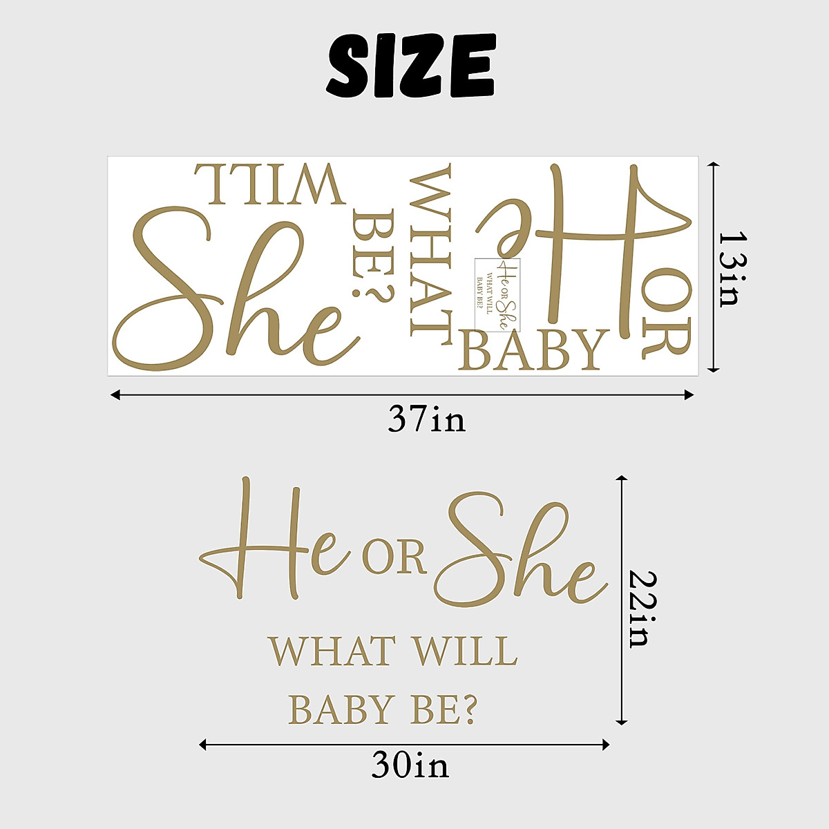 ZAIBIANHAO HE or SHE What Will Baby Be Gender Reveal Party Decal - Gender Reveal Party Decorations,Boy or Girl Baby Shower Backdrop Sign,He or She Baby Shower Decal (HE or SHE Baby Decal)