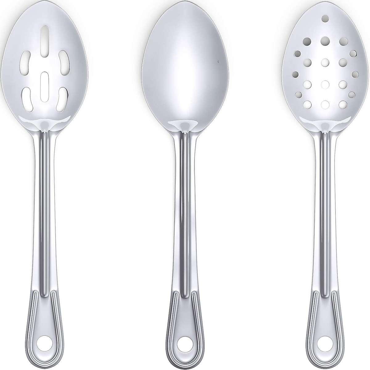 Super Strong, Ergonomic 11 in Serving Spoon 3 Pk. Big, Stainless Steel Spoons for Cooking, Baking, Stirring and Basting. Best Kitchen Flatware for Buffet and Banquet Service in Restaurants and at Home