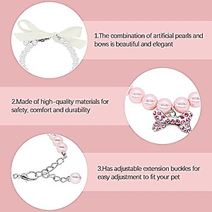 2 Pcs Pearl Dog Collars Pet Pearl Necklace Fancy Cat Wedding Collar Jewelry with Rhinestone Bone Personalized Dog Collars Pet Wedding Collar Dog Wedding Dress for Puppy Dogs Pets Cats