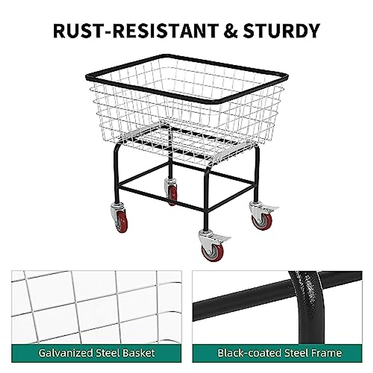 YITAHOME Wire Laundry Cart 4.5 Bushel, Rolling Laundry Basket with Wheels, Metal Commercial Wire Laundry Basket Cart with Galvanized Finish, Heavy Duty Large Steel Basket for Laundry Clothes Storage