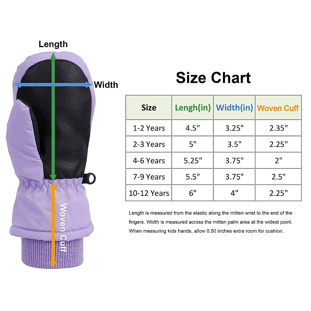 SimpliKids Kids Mittens Winter Insulation Waterproof Girls Ski Mittens,Toddler,Lavender