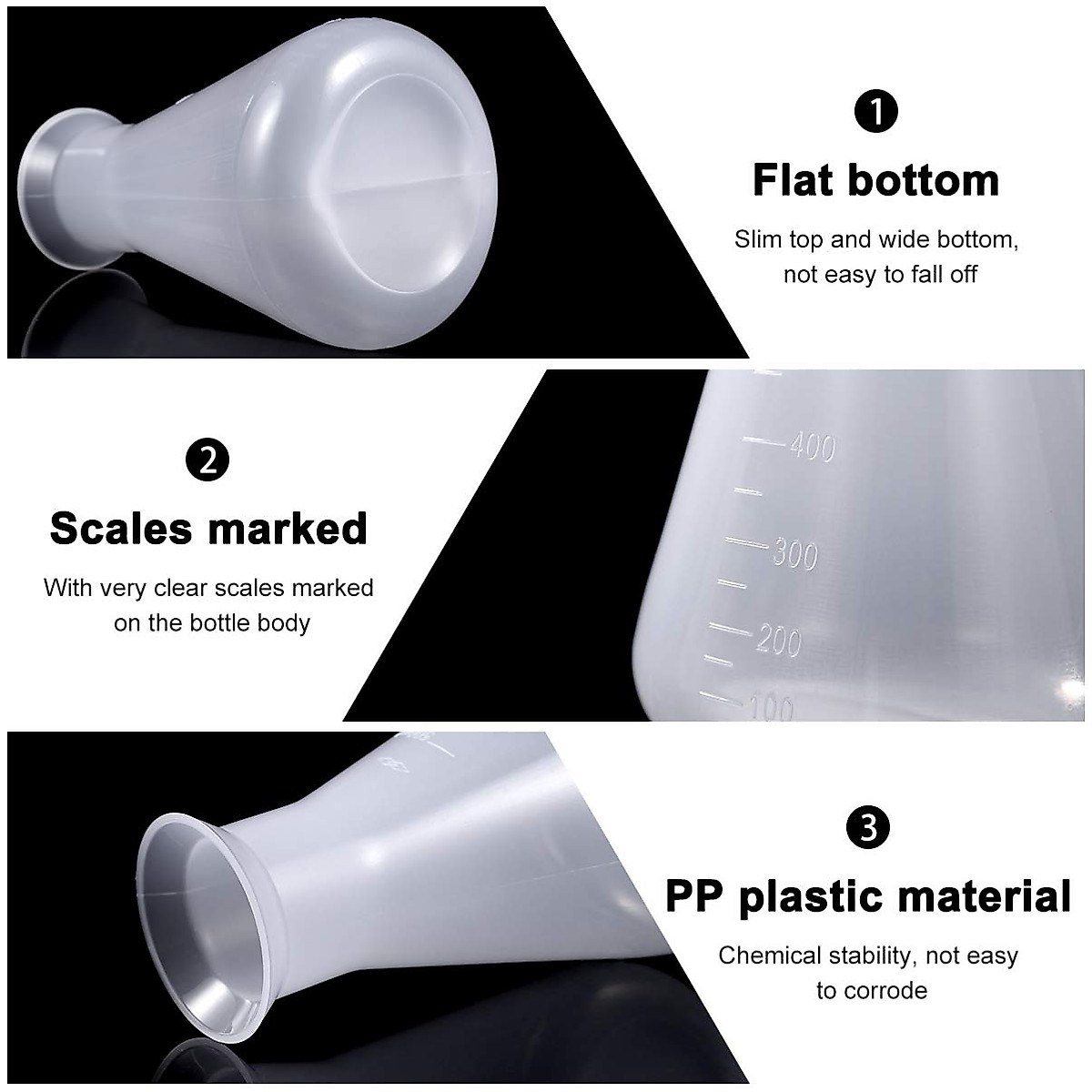 3Pcs Erlenmeyer Flask,Plastic Flask Conical Flask for Laboratory Students Educational Learning Toys(50ml+100ml+500ml)