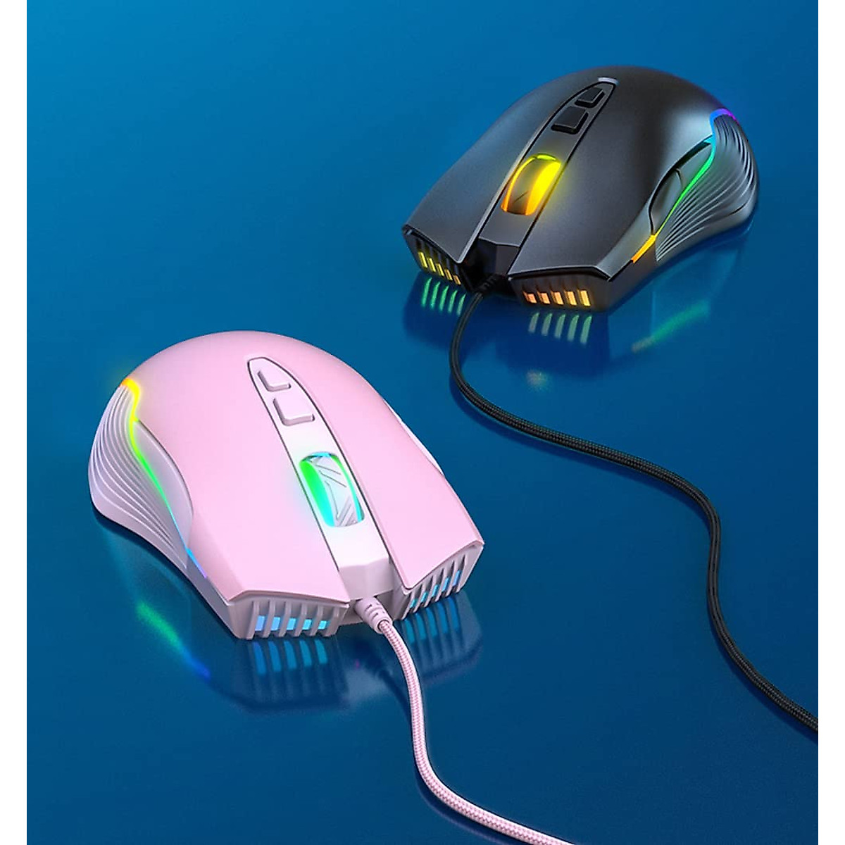 NEWSTYP Cute RGB 6400 DPI Wired Gaming Mouse Breathing LED Optical USB 7 Buttons Gamer Computer Pink Mice for Laptop PC Desktop (Purple)