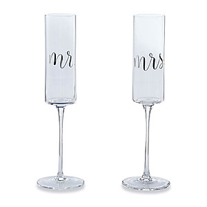Mud Pie Mrs. Wedding Champagne Glass Set, One Size, Silver, 9 fluid ounces, 2 Count (Pack of 1)