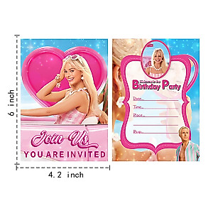 MC TTL Pink Girl Birthday Party Invitation Set, 12 Pieces