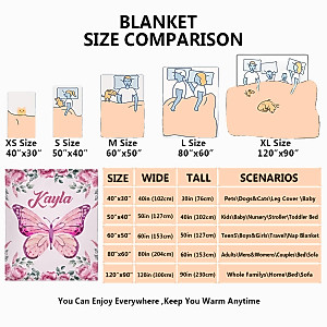 Custom Baby Butterfly Blanket Fuzzy Soft Personalized Blankets Flannel Throws Plush Blanket for Couch Bed Sofa Practical Gift 60"×50" for Teen