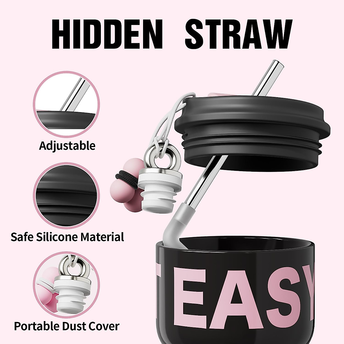 GOOM 18oz Travel Coffee Mug Tumbler with Lid and Straw, 18/10 Stainless Steel, 6-Layer Insulation, Spill Proof, Leak Proof Tumbler with Straw Mouth Rotary Lock, Coffee Mugs for Women - Black, Pink