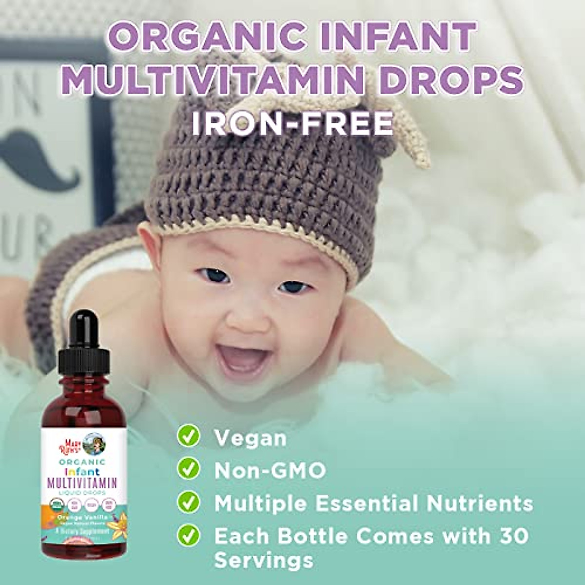 USDA Organic Multivitamin Liquid Drops for Infant & Infant Liquid Ionic Zinc Bundle by MaryRuth's | Immune Support & Overall Wellness | Vegan | Non-GMO | Gluten Free.