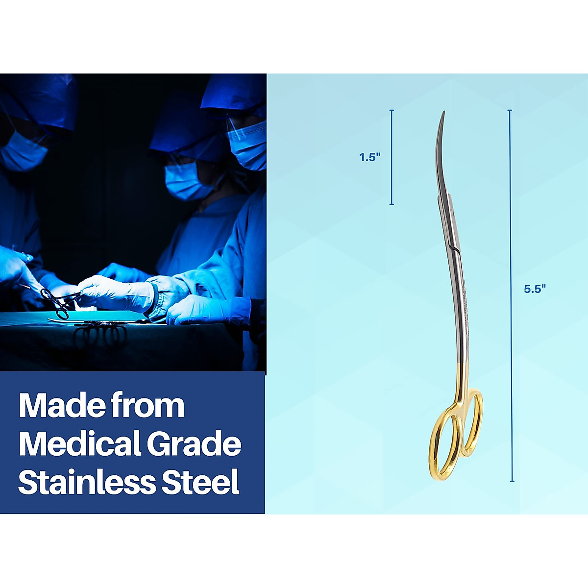 Double curved tungsten carbide inserts Gold Plated handle Scissors 4.5 inch LaGrange | Dental ENT EYE DERMA Embroidery Scissors Applique Scissors for Machine Embroidery & Fabric Stitches (5.5 Inches)