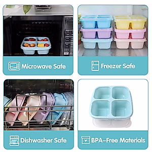 Finorder 6 Pack Snack Containers Kid, Wheat Straw Fiber 4 Compartment Reusable Bento Lunch Box, Meal Prep Lunch Containers for Kids Adults, Food Containers for School, Office and Travel