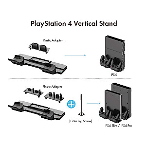 ElecGear Vertical Charging Stand for PS4, Dual Charging Station Charger Dock for DualShock 4 Controller with 4X Mini Dongle Adapter and 2X USB Port Accessory Kit for PS4, PS4 Slim, PS4 Pro