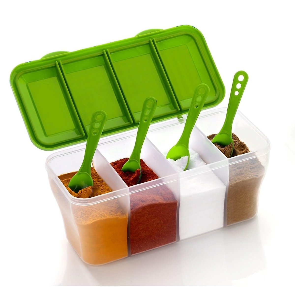 OMORTEX 4 Section Spice Box, Pickle Container, Dry Fruit Box, Vegetable Container Pack Of 1