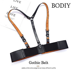BODIY Punk Goth Women Waist Belts Black PU Leather Fashion Body Chain Belt Rave Accessory Belt Adjustable