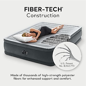 Intex 64413ED Dura-Beam Deluxe Comfort-Plush Elevated Air Mattress: Fiber-Tech – Queen Size – Built-in Electric Pump – 18in Bed Height – 600lb Weight Capacity