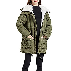MEWOW Women's Winter Mid Length Thick Warm Faux Lamb Wool Lined Jacket Coat (M, ArmyGreen)