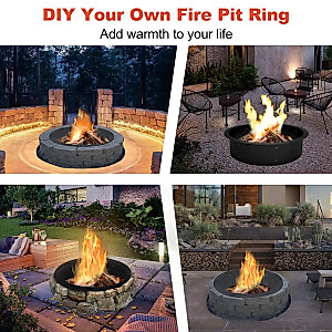Koutemie Outdoor Fire Pit Ring Liner 40-Inch Outer/36-Inch Inner Diameter, Heavy Duty Solid Metal Steel Round Firepit Rim Insert for Outside DIY Campfire Ring Above or In-Ground, Black