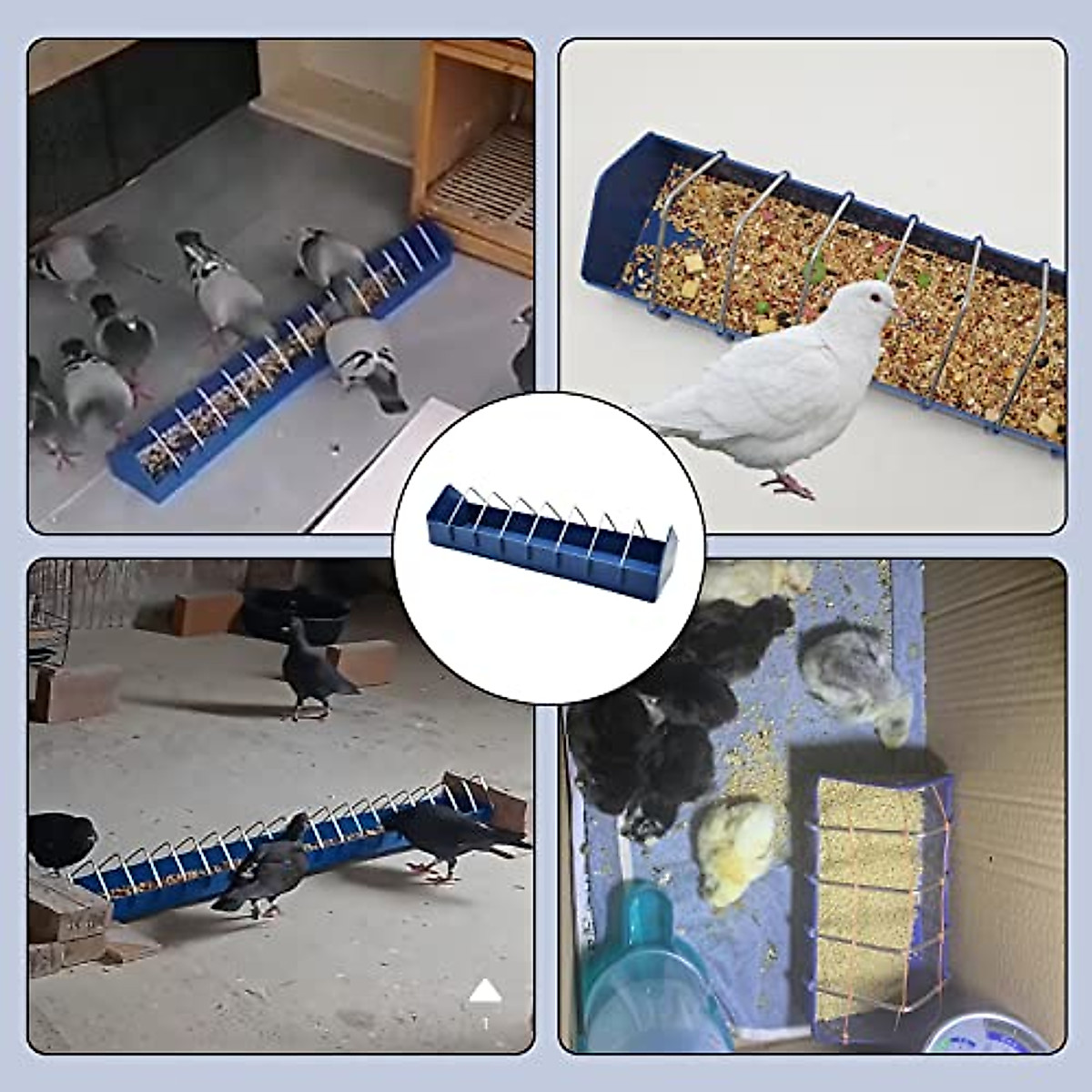 2PCS Pigeon Feeder, Bird Dispenser Slot Container, Poultry Plastic Thick Trough Dish Less Waste with Removable Steel Wire Partition for Pigeons Quails Birds Chicks Ducklings