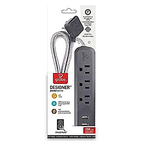 Globe Electric Designer Series 6-ft 3-Outlet 2-USB Surge Protector Power Strip in Grey Charcoal