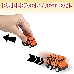 ArtCreativity Pullback Mini Zoo Buses for Kids, Set of 3, Assorted Animal Design Bus with Pullback Mechanism, Durable Plastic Material, Safari Party Decorations, Great Birthday Gift for Boys & Girls